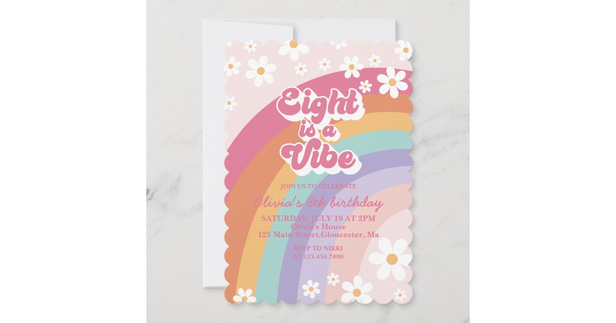Eight is a Vibe Rainbow 8th Birthday Invitation | Zazzle