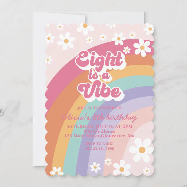 Eight is a Vibe Rainbow 8th Birthday Invitation | Zazzle
