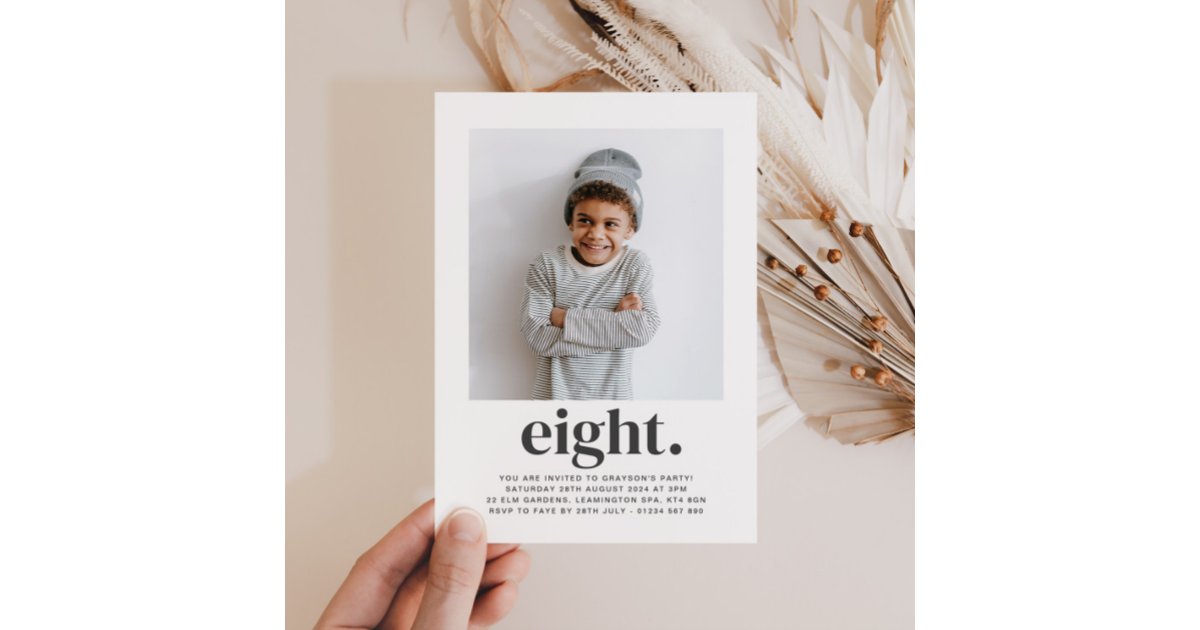 Eight Square Photo First Birthday Invitation | Zazzle