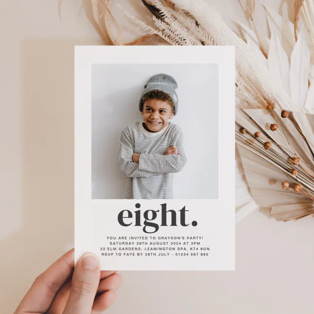 Eight Square Photo First Birthday Invitation | Zazzle