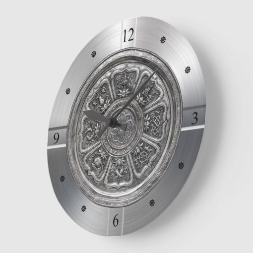 Eight Treasure Pattern Silver Plate ~ (八寳紋銀盤) ~ Large Clock | Zazzle