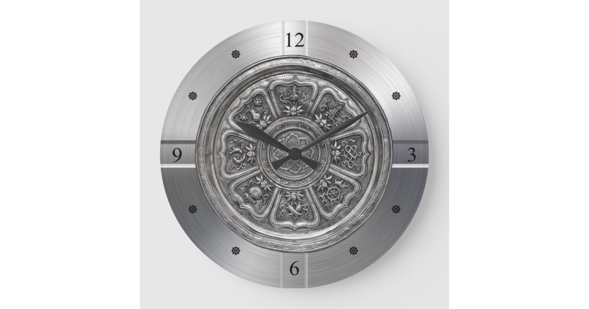 Eight Treasure Pattern Silver Plate ~ (八寳紋銀盤) ~ Large Clock | Zazzle