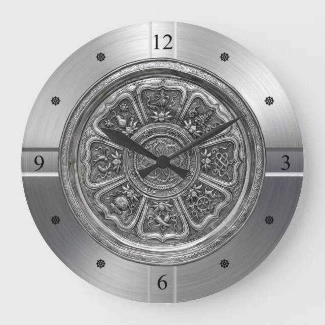 Eight Treasure Pattern Silver Plate ~ (八寳紋銀盤) ~ Large Clock | Zazzle