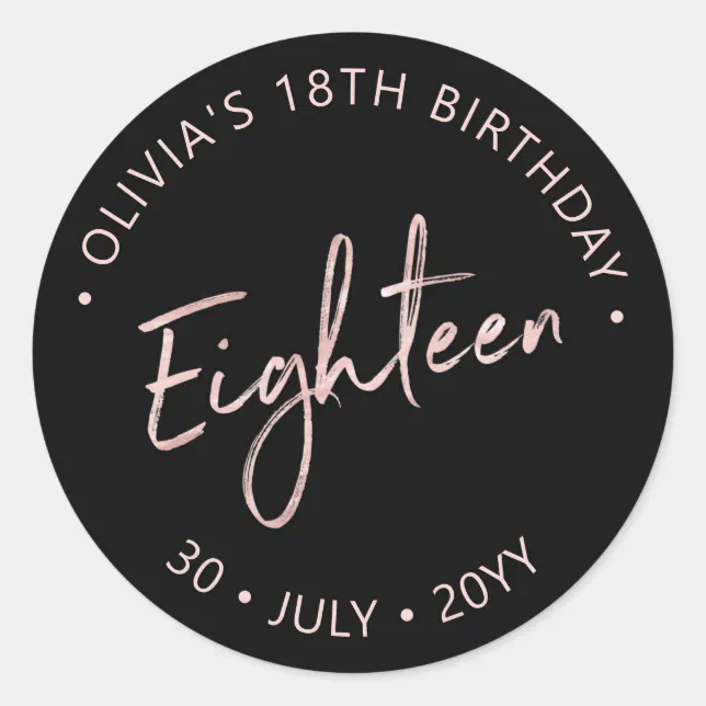 Eighteen | Rose gold Lettering 18th Birthday Classic Round Sticker | Zazzle