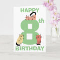 Eighth (8th) Birthday Doodle Cats Custom Message Card | Zazzle