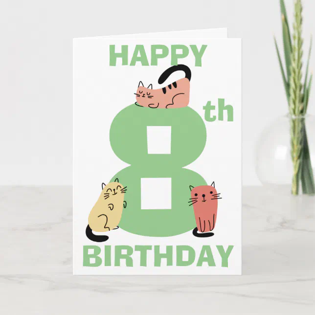 Eighth (8th) Birthday Doodle Cats Custom Message Card | Zazzle