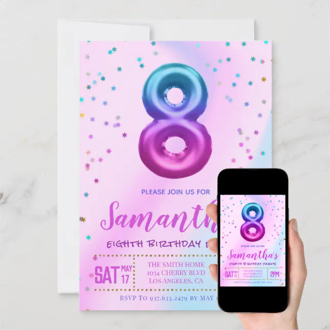 Eighth Birthday Party Invitation | Zazzle