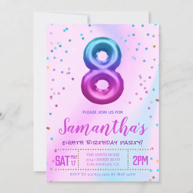 Eighth Birthday Party Invitation | Zazzle