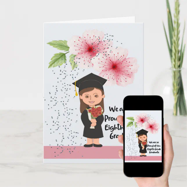 Eighth Grade Graduation Girl with Flowers Card | Zazzle