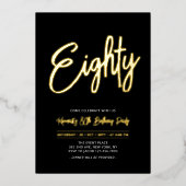 Eighty | Black Chic Script 80th Birthday Party Foil Invitation | Zazzle