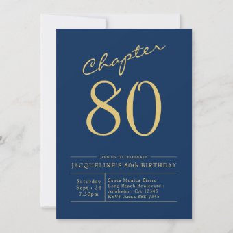 Eighty Blue Gold 80th Birthday Party Invitation | Zazzle