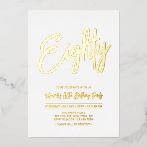 Eighty | Chic Foil Script 80th Birthday Party Foil Invitation | Zazzle