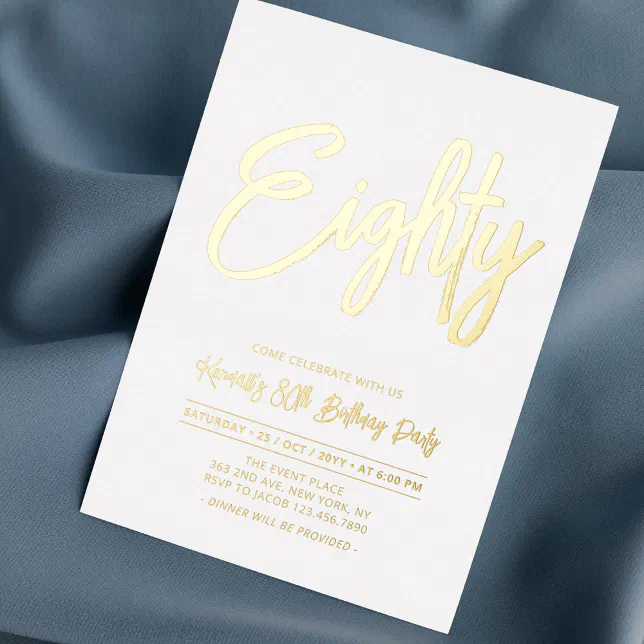 Eighty | Chic Foil Script 80th Birthday Party Foil Invitation | Zazzle