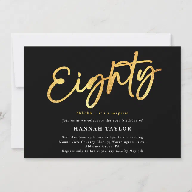 Eighty Elegant Black Gold 80th Birthday Invitation | Zazzle