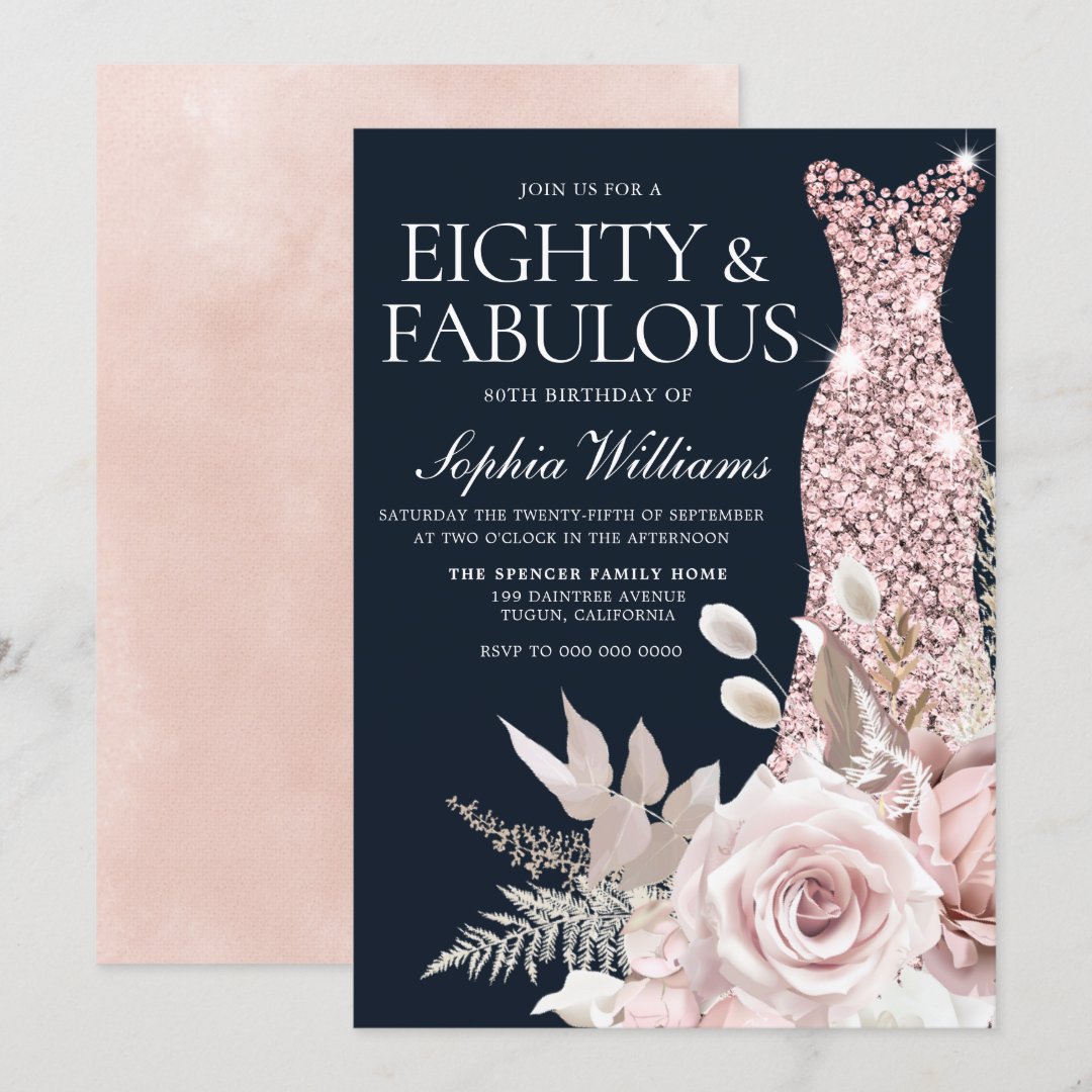 Eighty & Fabulous! Dusty Rose Floral 80th Birthday Invitation | Zazzle