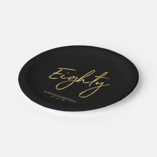Eighty Gold & Black Lettering 80th Birthday Party Paper Plates | Zazzle