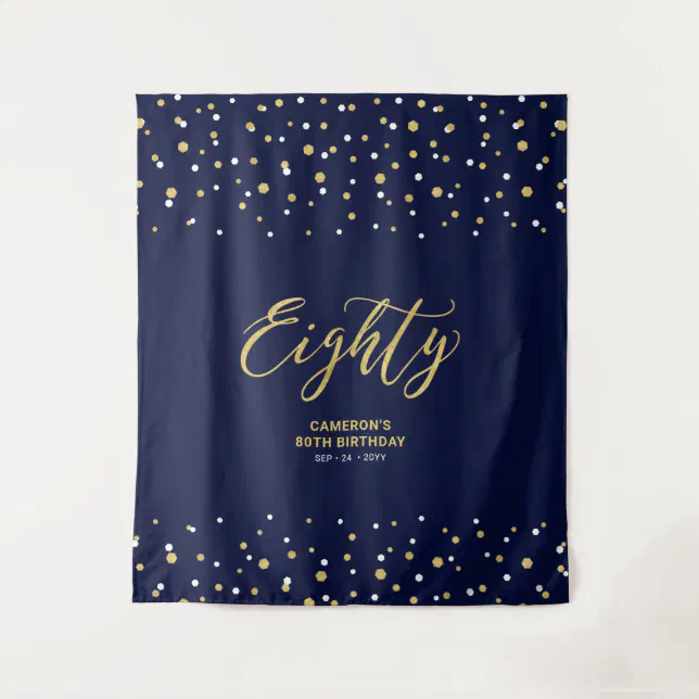 Eighty Gold & Navy 80th Birthday Party Backdrop | Zazzle