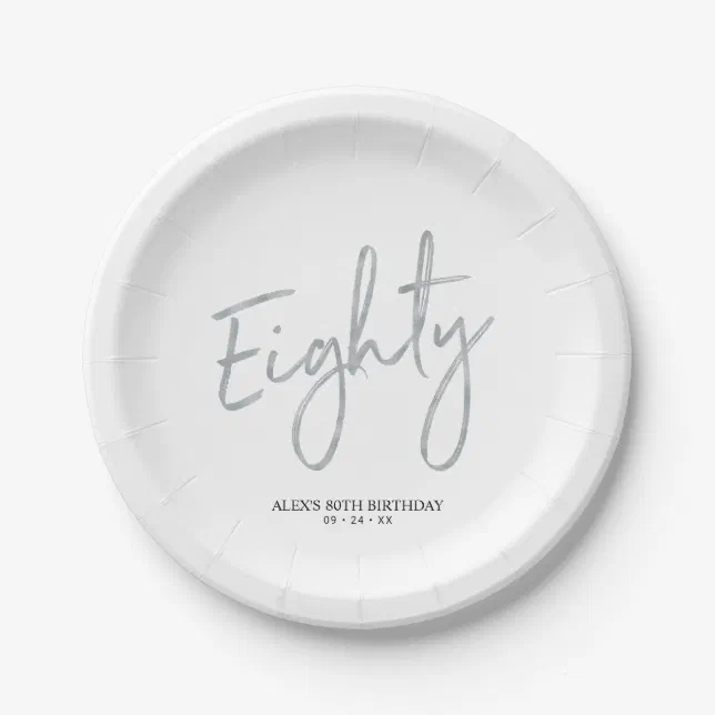 Eighty Silver Lettering 80th Birthday Party Paper Plates | Zazzle
