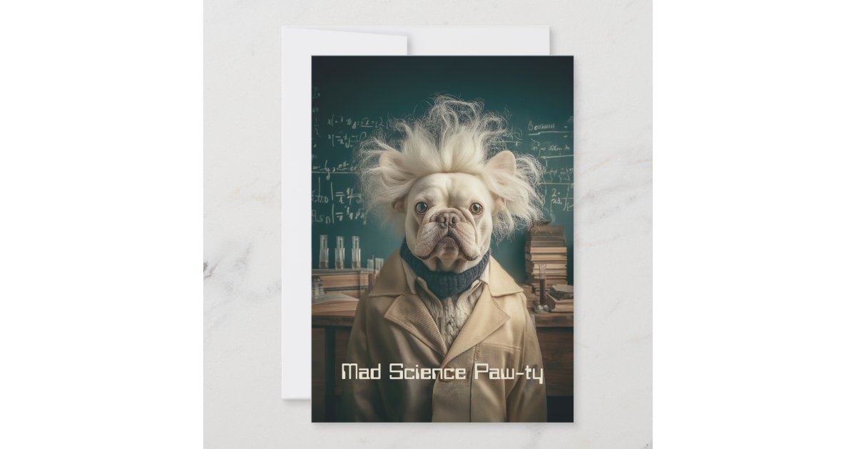 Einstein Pup in Lab Coat Invitation | Zazzle