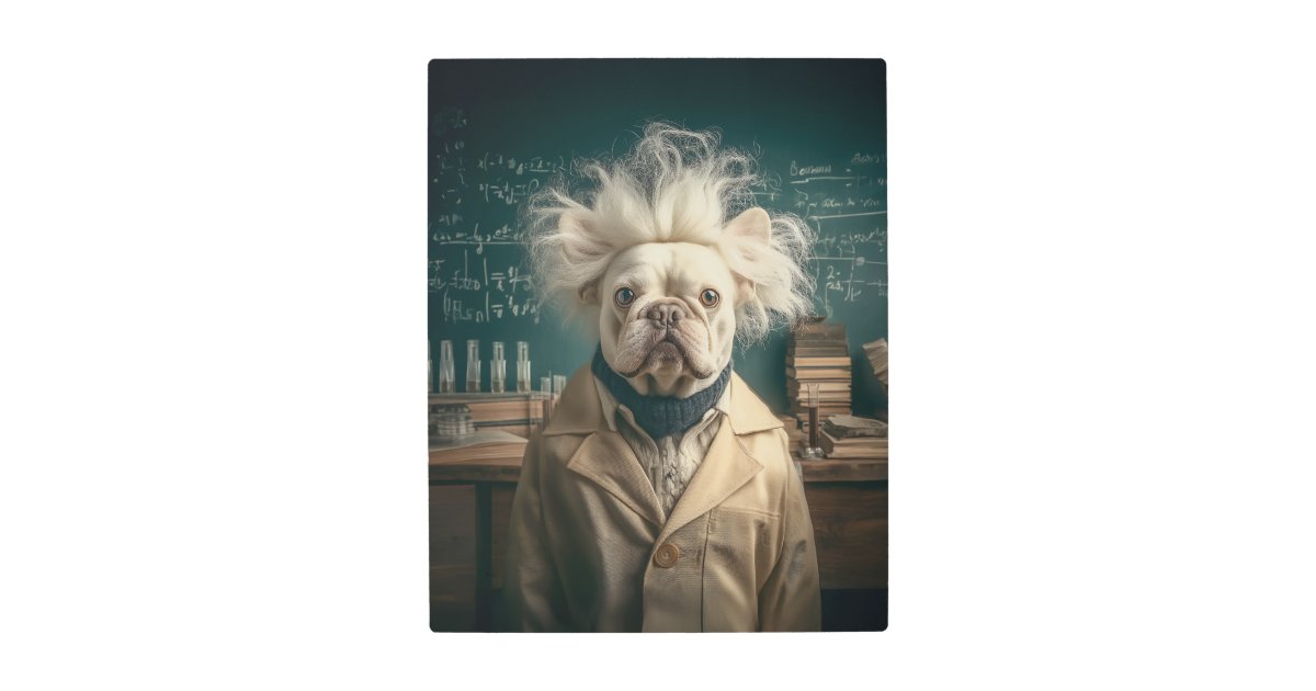 Einstein Pup in Lab Coat Metal Print | Zazzle