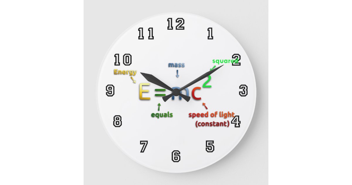 Einstein's Mass Energy Equivalence Large Clock | Zazzle