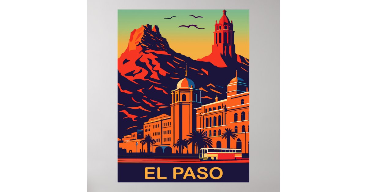 El Paso, Texas, Sunset Over the Mountains, Travel Poster | Zazzle