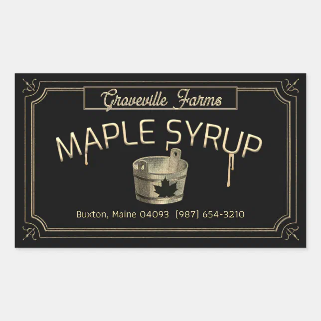 Elaborate Border Vintage Bucket Maple Syrup Black Rectangular Sticker ...