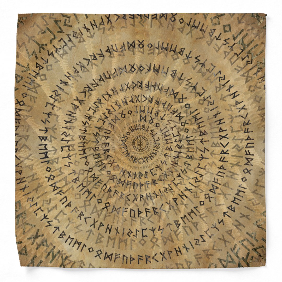 Elder Futhark Spiral Art on Wooden texture Bandana | Zazzle