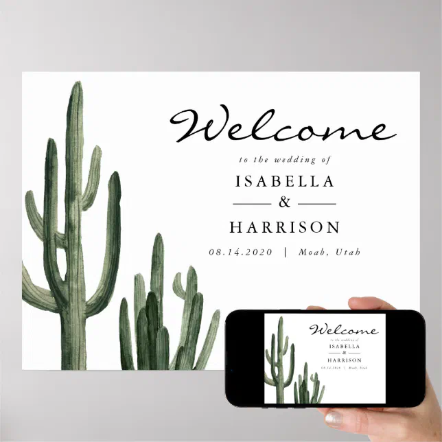 Eleanor - Bohemian Watercolor Cactus Welcome Sign | Zazzle