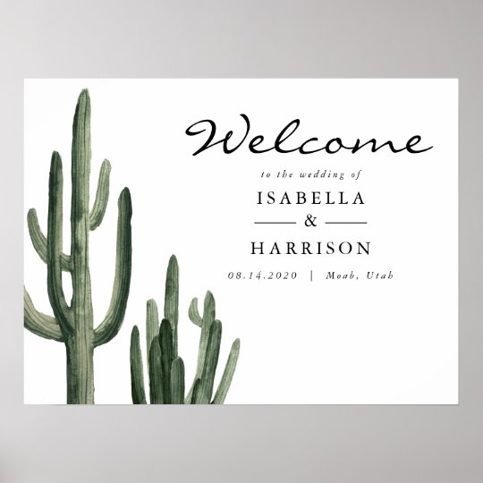 Eleanor - Bohemian Watercolor Cactus Welcome Sign | Zazzle.com