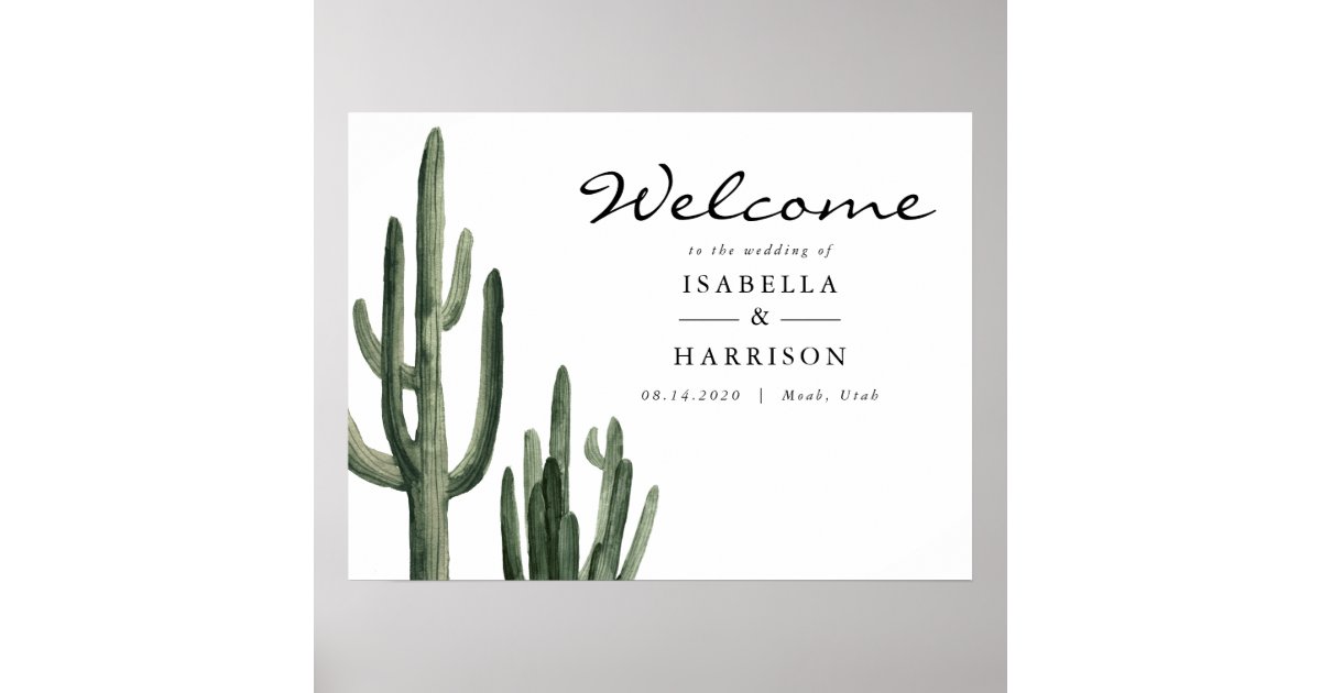 Eleanor - Bohemian Watercolor Cactus Welcome Sign | Zazzle