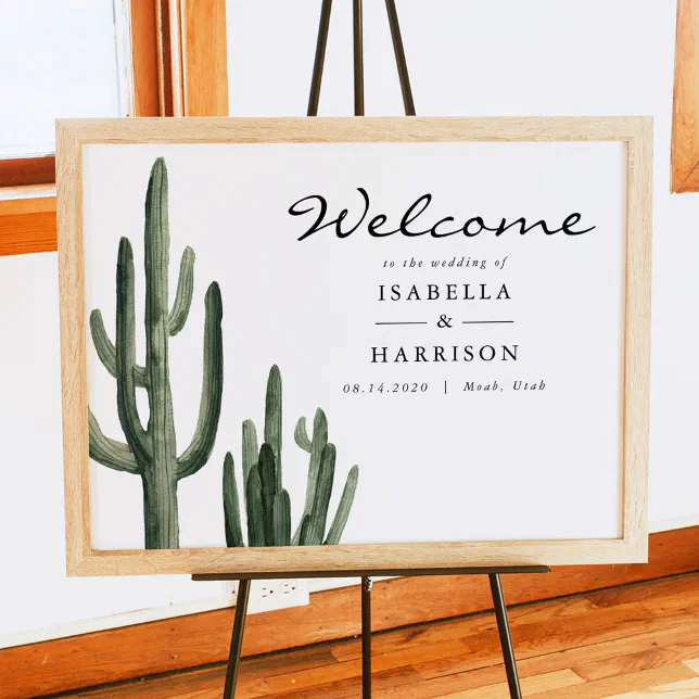 Eleanor - Bohemian Watercolor Cactus Welcome Sign | Zazzle