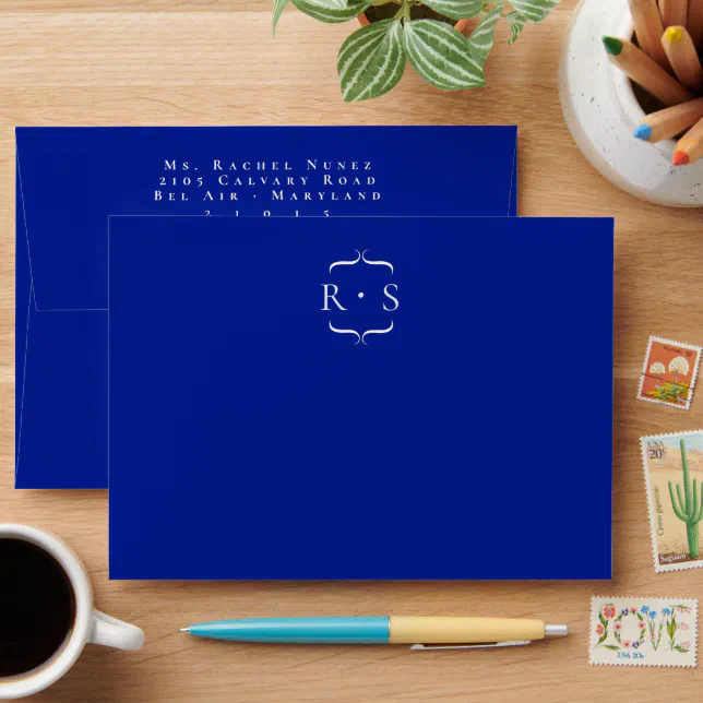 Electric Blue Cobalt Classy Minimalist Wedding Envelope | Zazzle