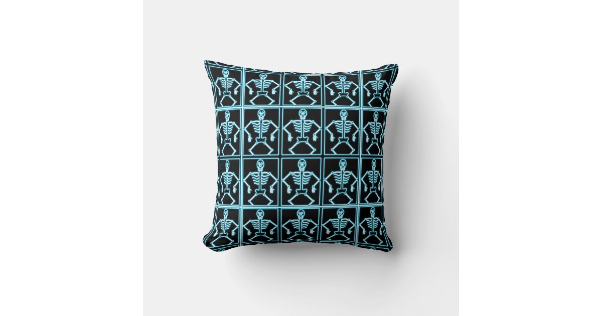 Electric blue skeleton throw pillow | Zazzle