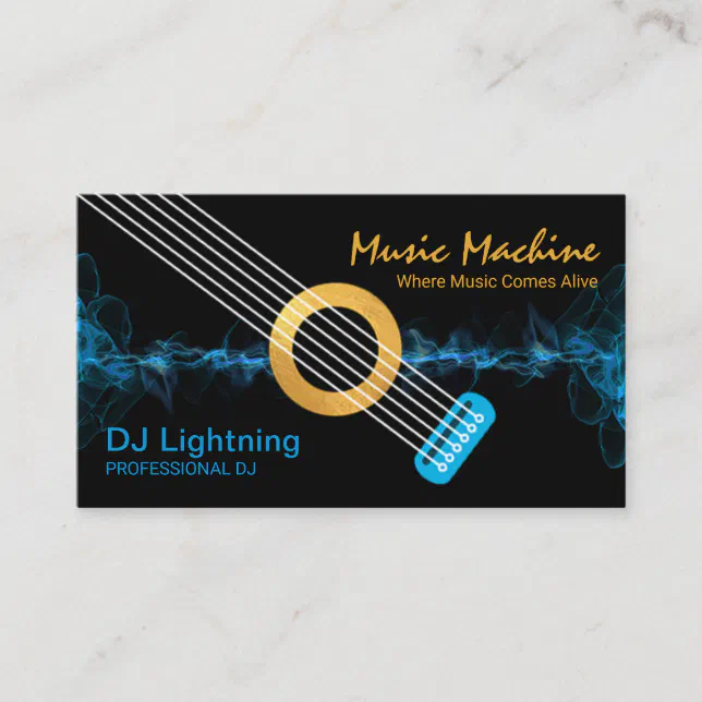 Electric Blue Sound Wave Lightning Guitar Business Card | Zazzle
