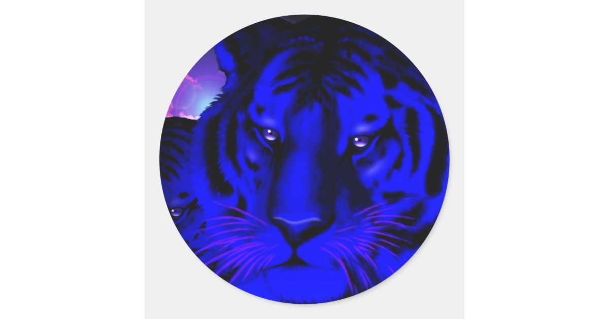 Electric Blue Tiger Classic Round Sticker | Zazzle