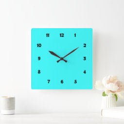 Electric Blue with Numbers Square Wall Clock | Zazzle