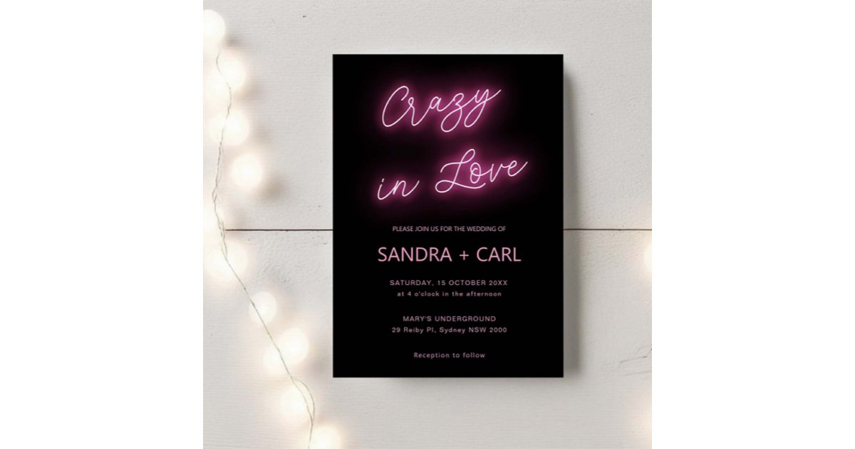 Electric Crazy in Love Neon Glow Light Wedding Inv Invitation | Zazzle