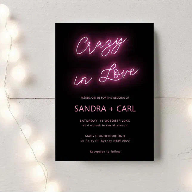 Electric Crazy in Love Neon Glow Light Wedding Inv Invitation | Zazzle