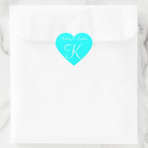 Electric Cyan Custom Monograms Invites Heart Sticker | Zazzle