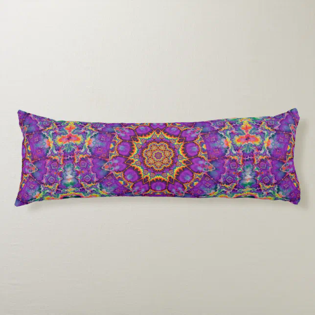 Electric Flower Purple Rainbow Kaleidoscope Art Body Pillow | Zazzle