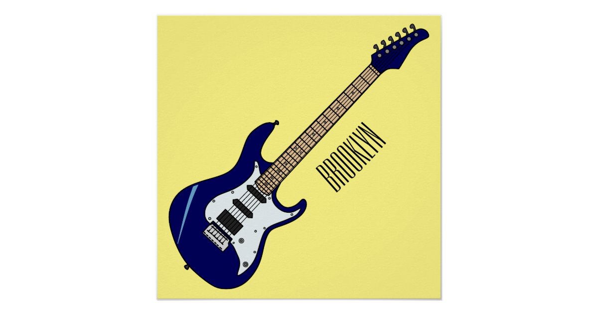 Electric guitar cartoon illustration poster | Zazzle