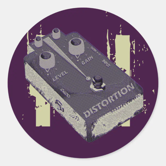 Electric Guitar Distortion Pedal Classic Round Sticker | Zazzle