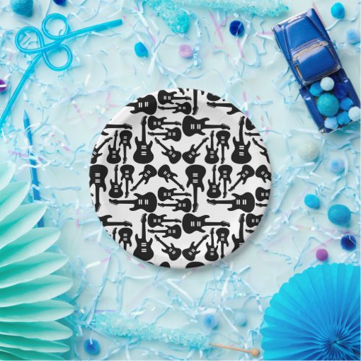 Electric Guitar Pattern Music Themed CUSTOM COLOR Paper Plates | Zazzle