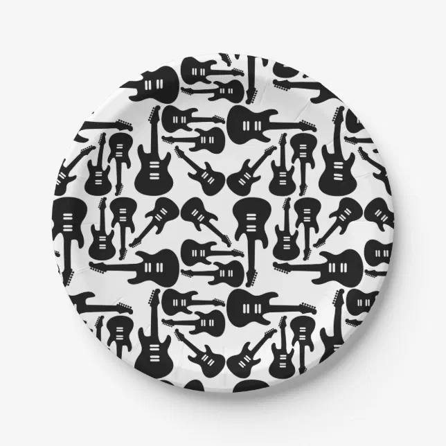 Electric Guitar Pattern Music Themed CUSTOM COLOR Paper Plates | Zazzle