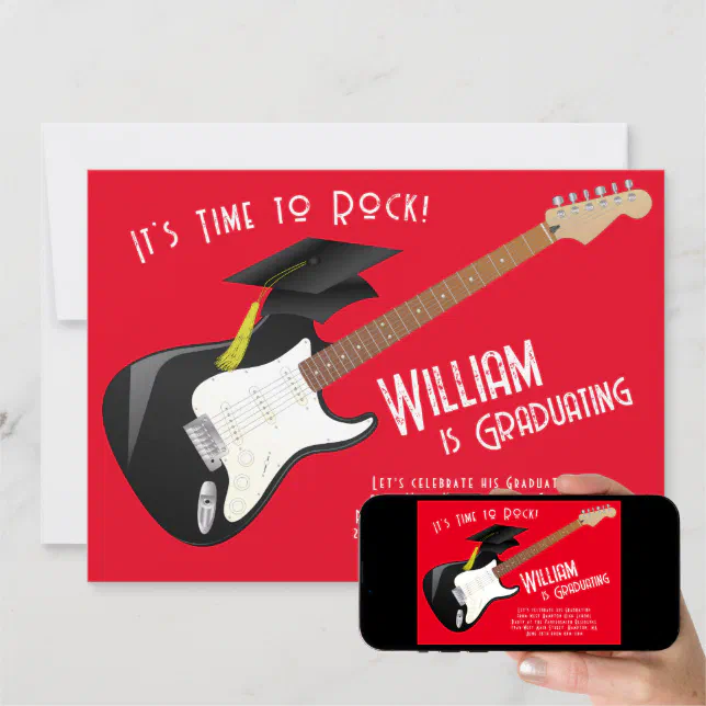 Electric Guitar Rock Music Graduation Party Invitation | Zazzle