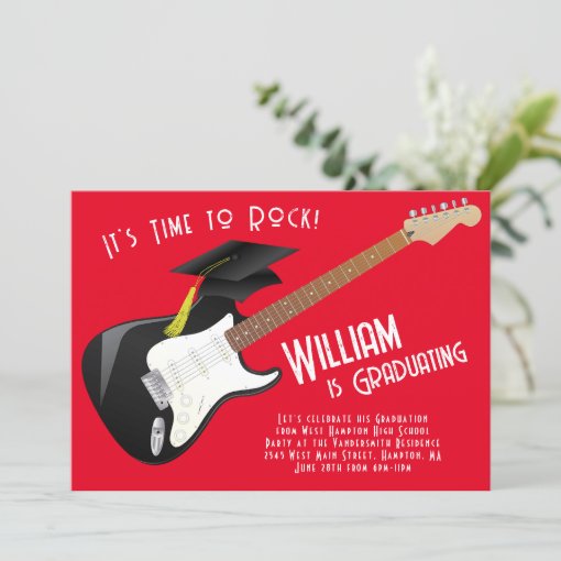 Electric Guitar Rock Music Graduation Party Invitation | Zazzle