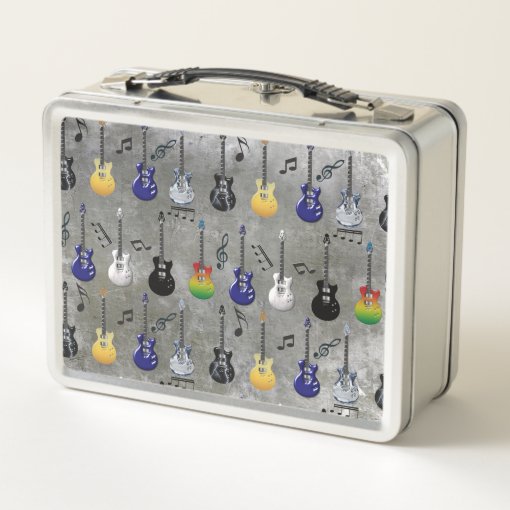 Electric Guitars And Music Notes Metal Lunch Box | Zazzle
