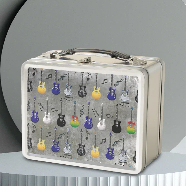 Electric Guitars And Music Notes Metal Lunch Box | Zazzle