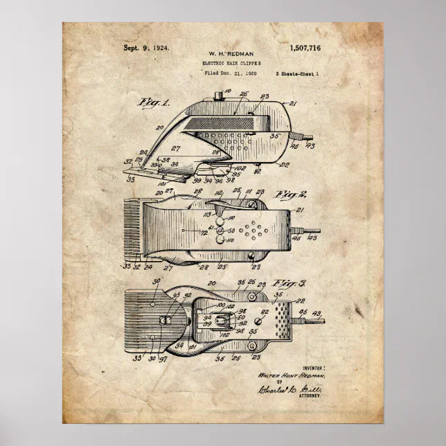 Electric Hair Clipper Patent Poster | Zazzle